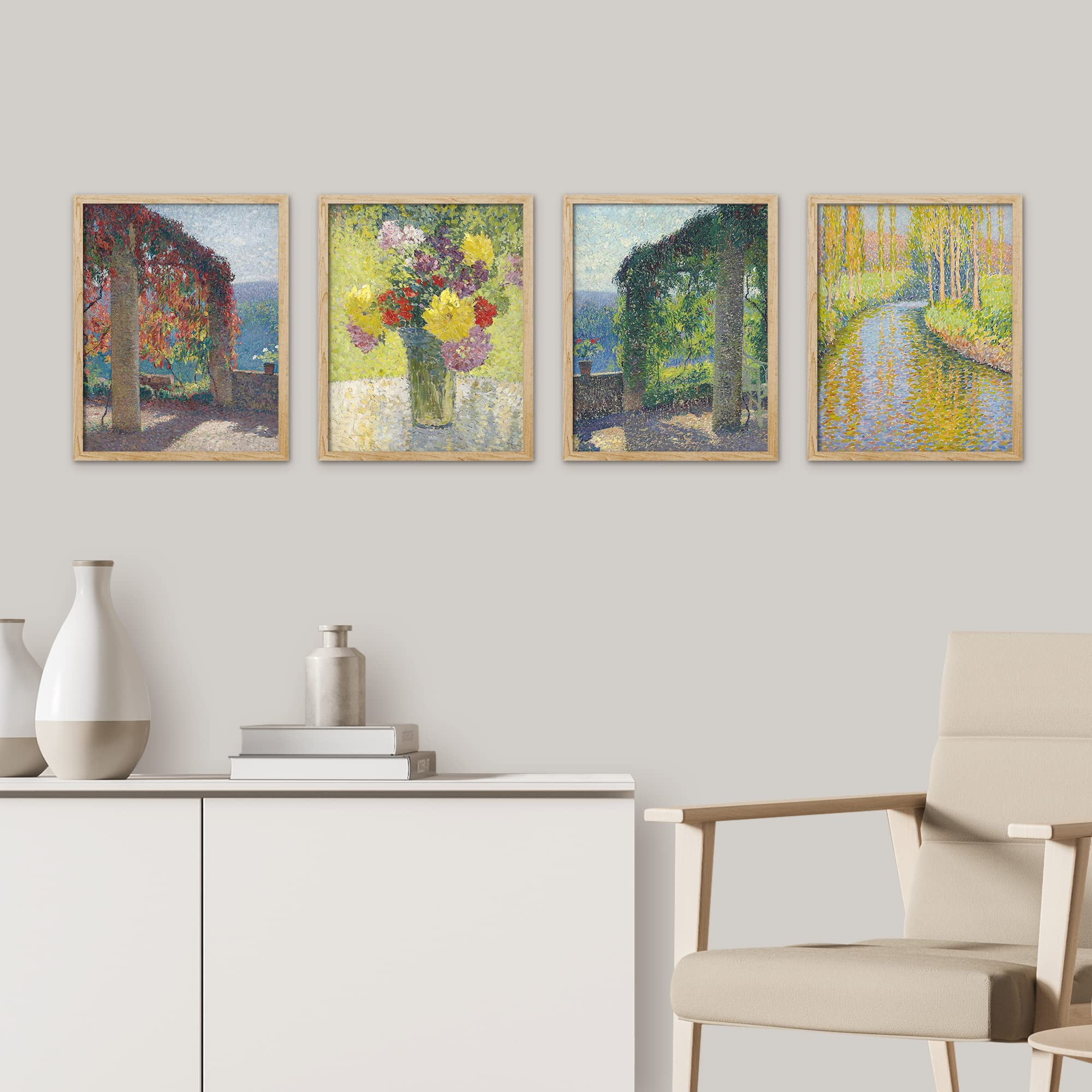PixonSign Framed Wall Art Watercolor Pastel Antique Landscape Posters ...