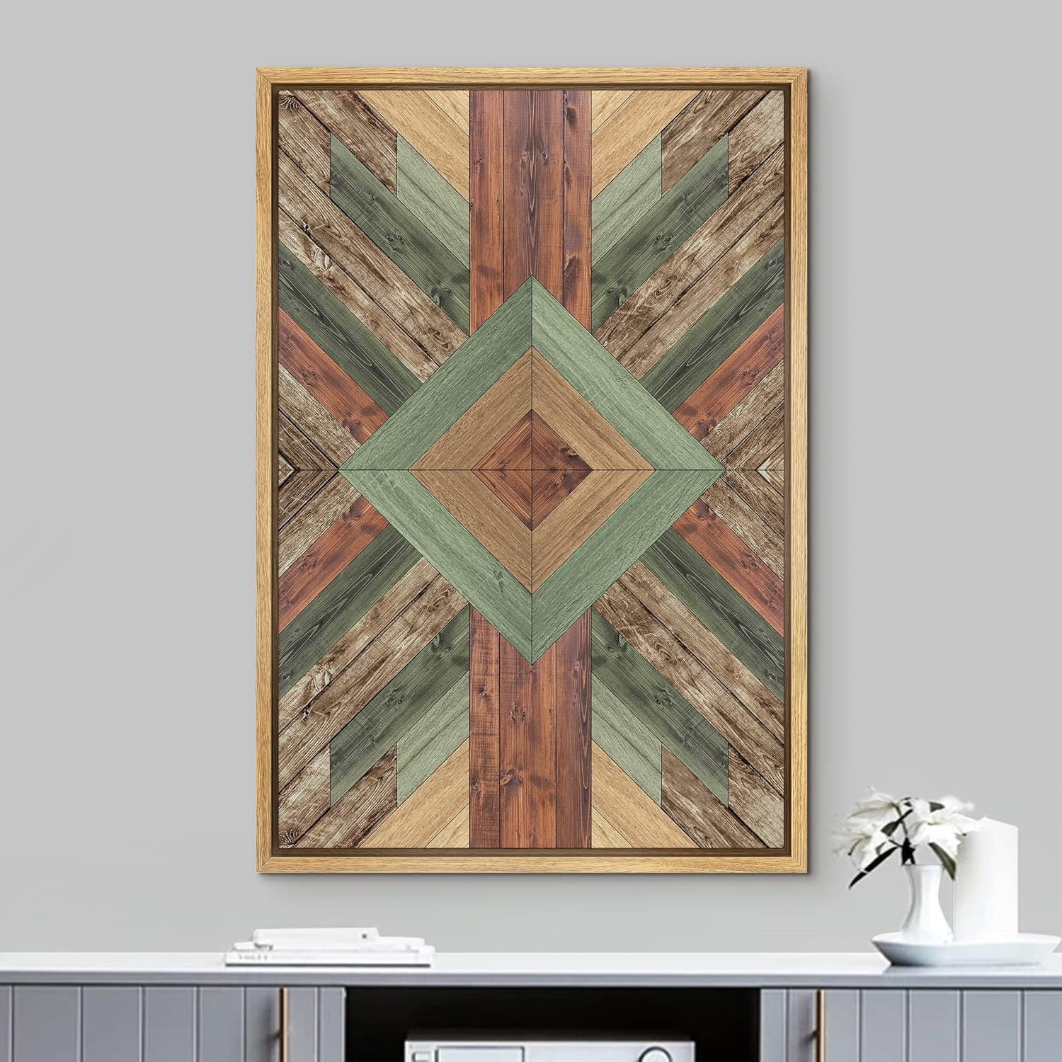 PixonSign Framed Wall Art Western Decor Diamond Polygon Collage ...