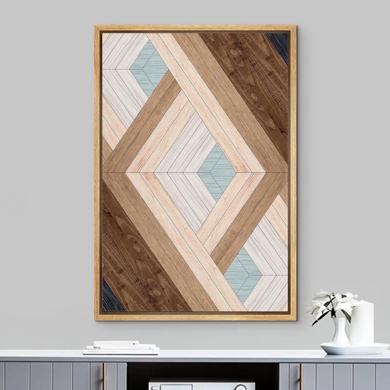 PixonSign Framed Wall Art Western Decor Geometric Diamond Wood Panel ...