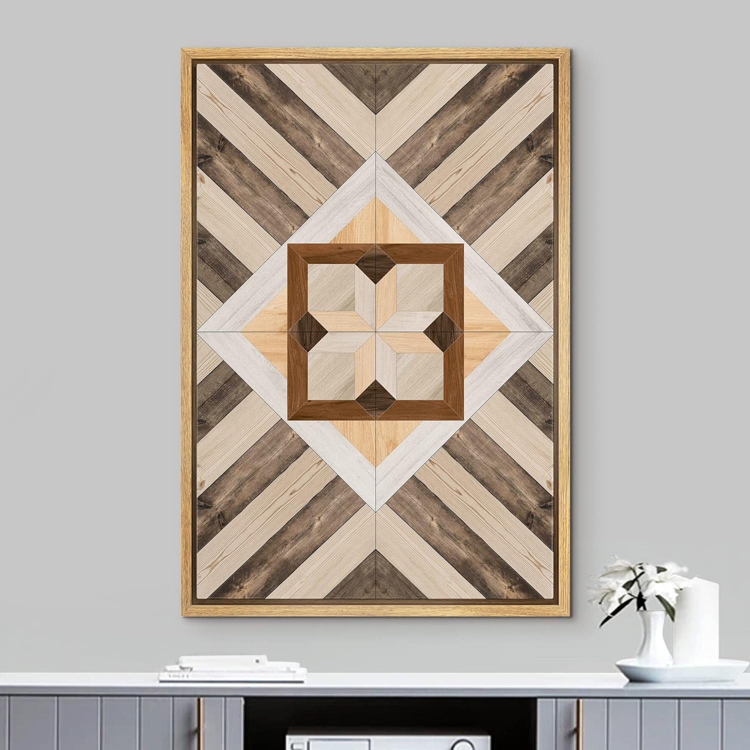 PixonSign Framed Wall Art Western Decor Geometric Polygon Wood Panel ...