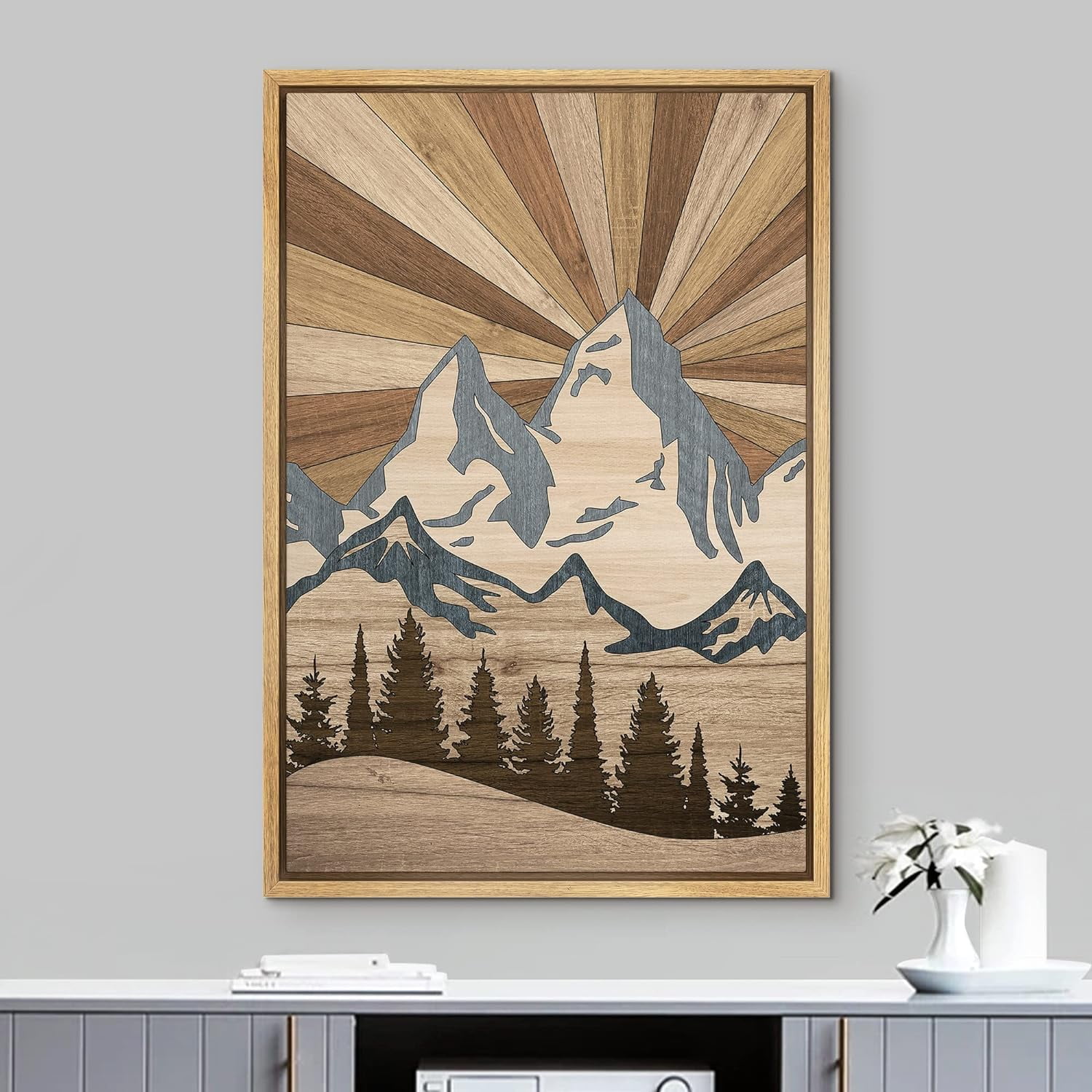 PixonSign Framed Wall Art Western Decor Winter Snowy Mountain Forest ...