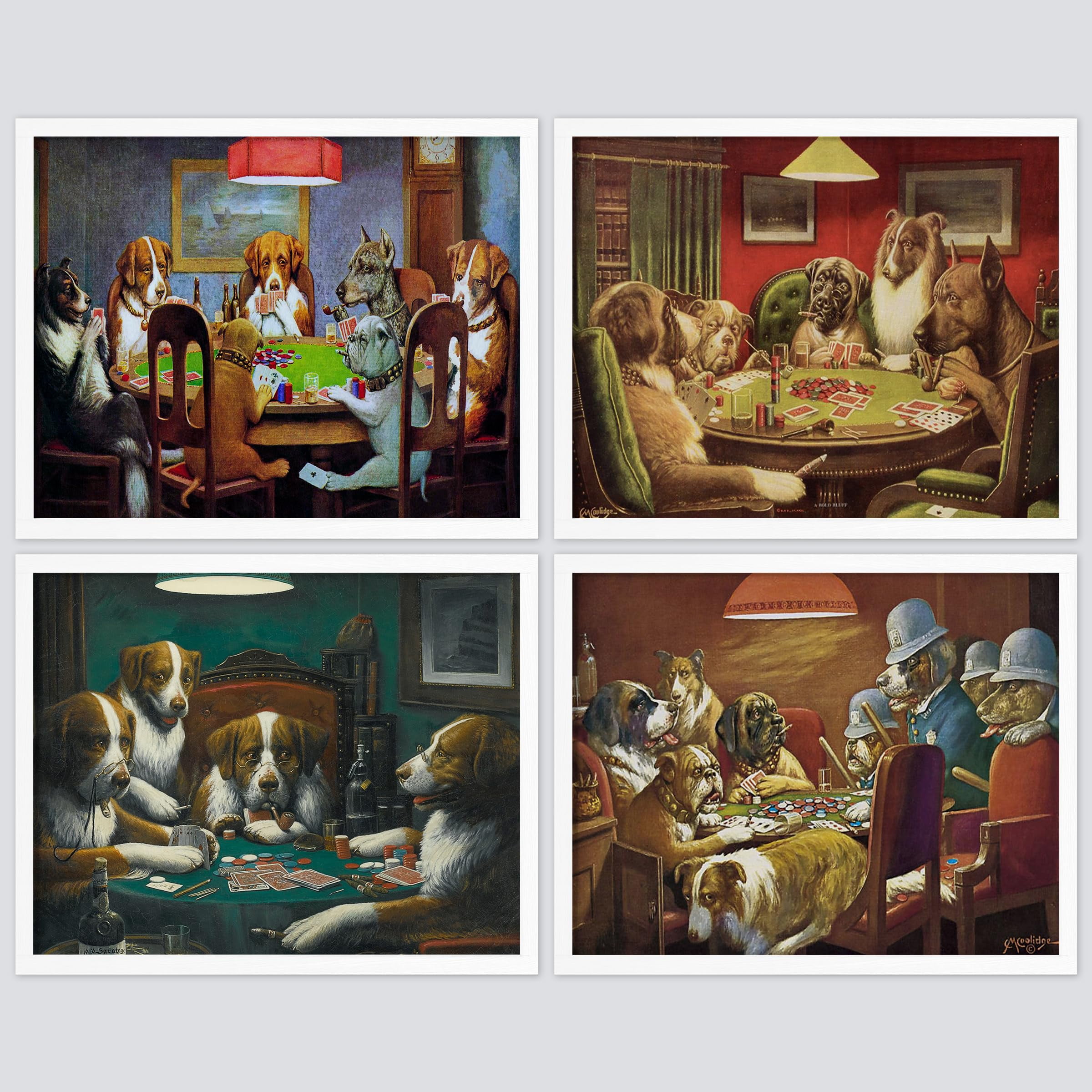 PixonSign Framed Wall Art Whimsical Dog Playing Poker Game Posters, Set ...