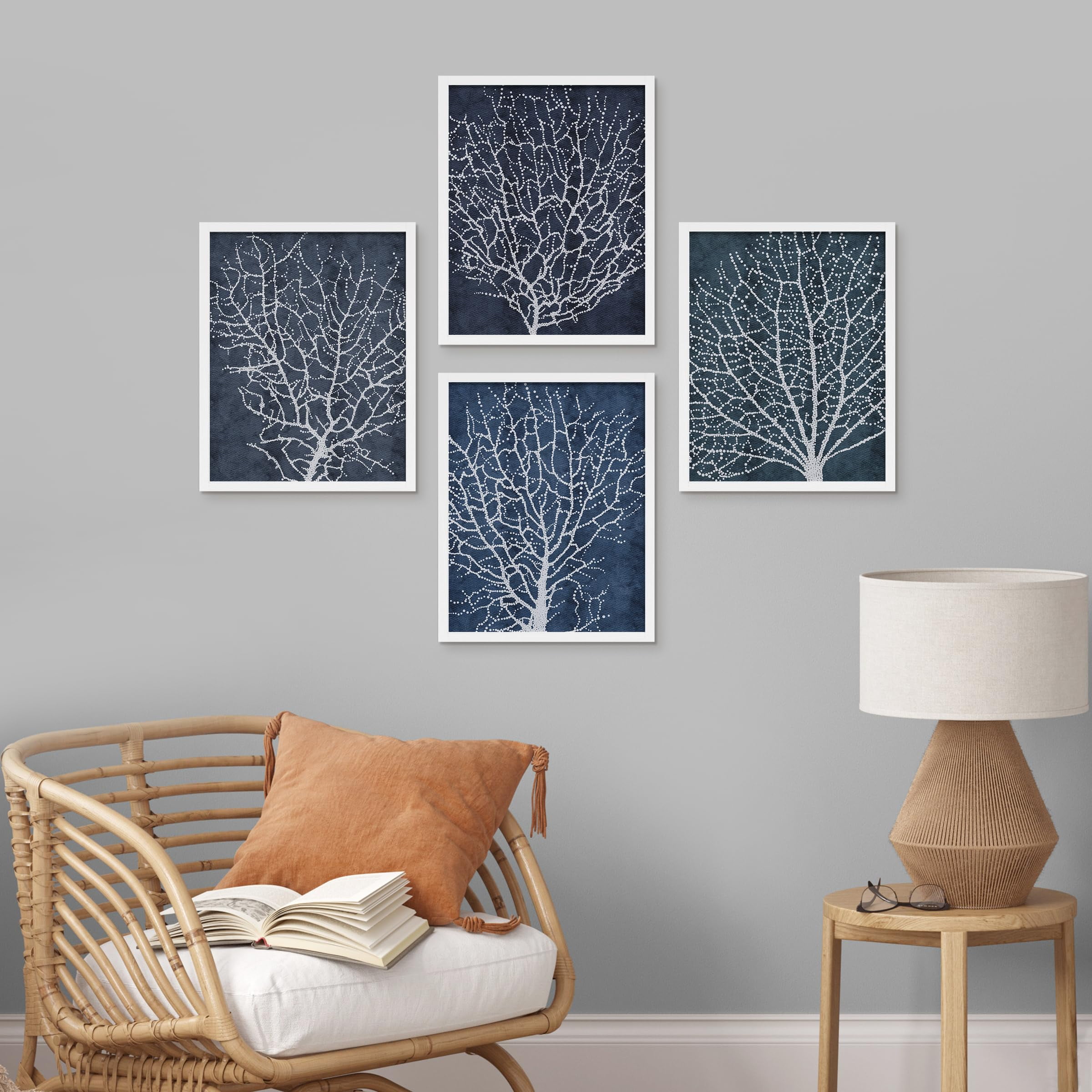 PixonSign Framed Wall Art White Abstract Trees Floral Botanical Posters ...