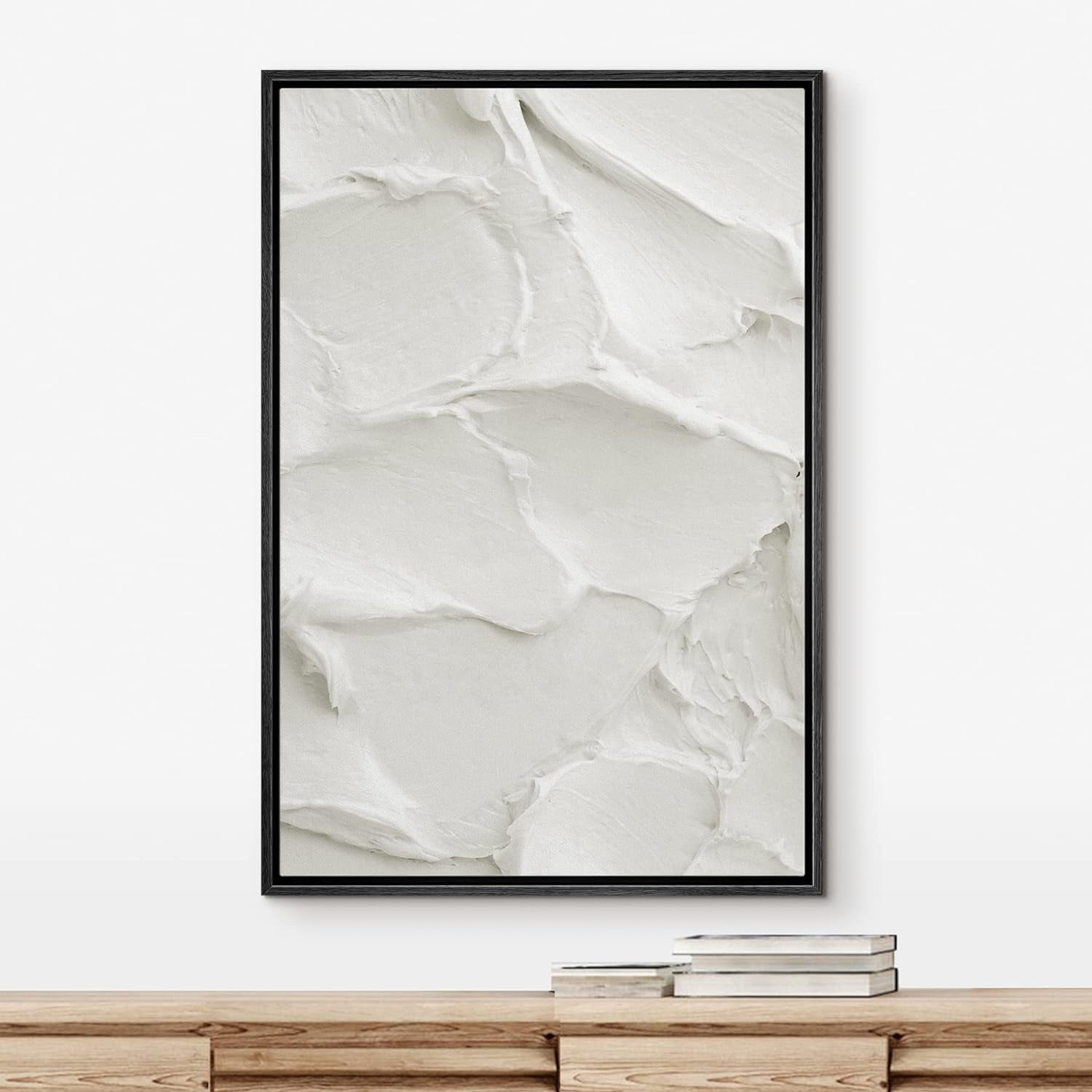 PixonSign Framed Wall Art White Brush Stroke Plaster Pattern Abstract ...