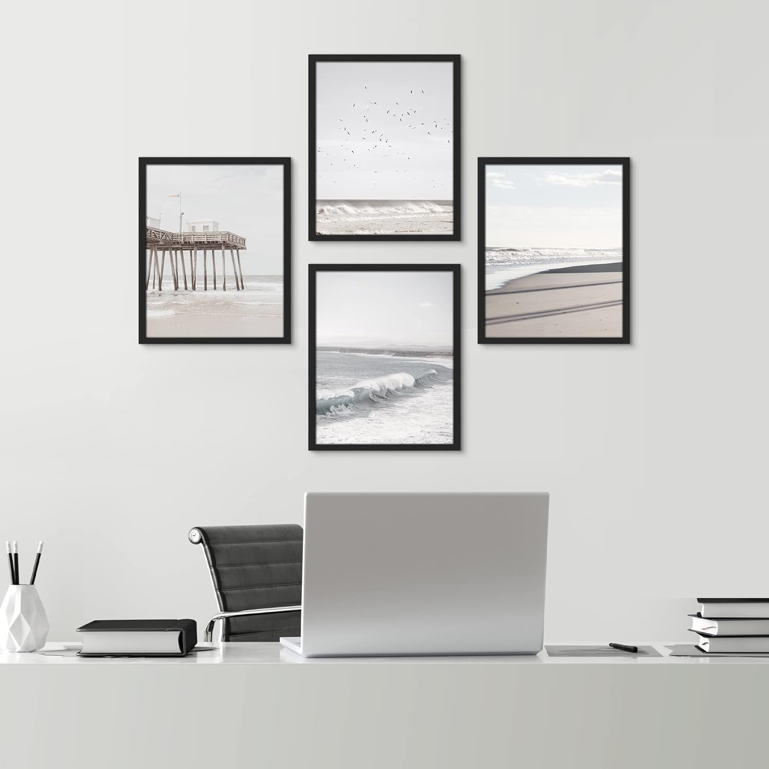 PixonSign Framed Wall Art, White Minimalist California Ocean Beach ...