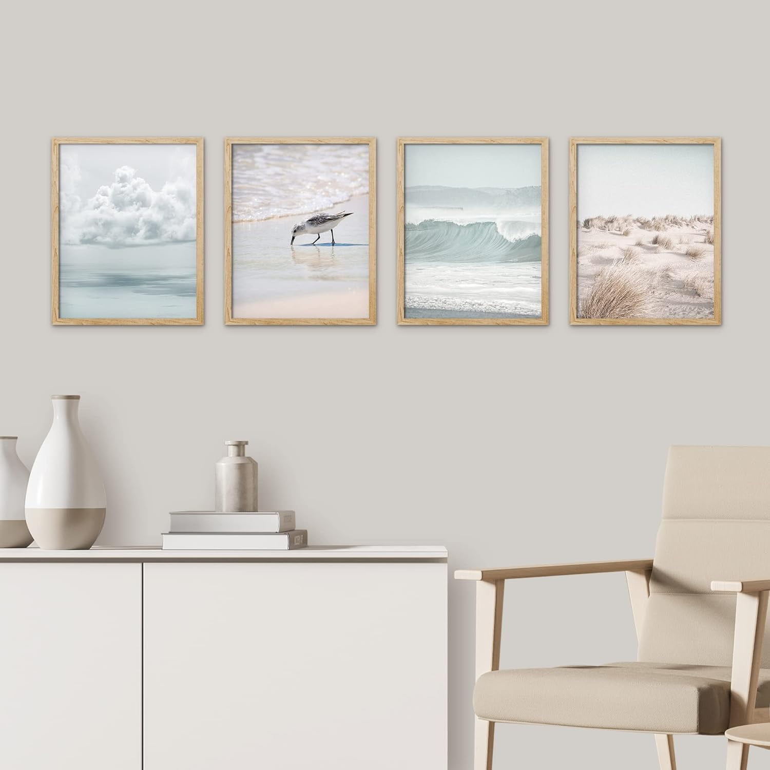 PixonSign Framed Coastal Canvas Artwork Prints, White Nautical ...
