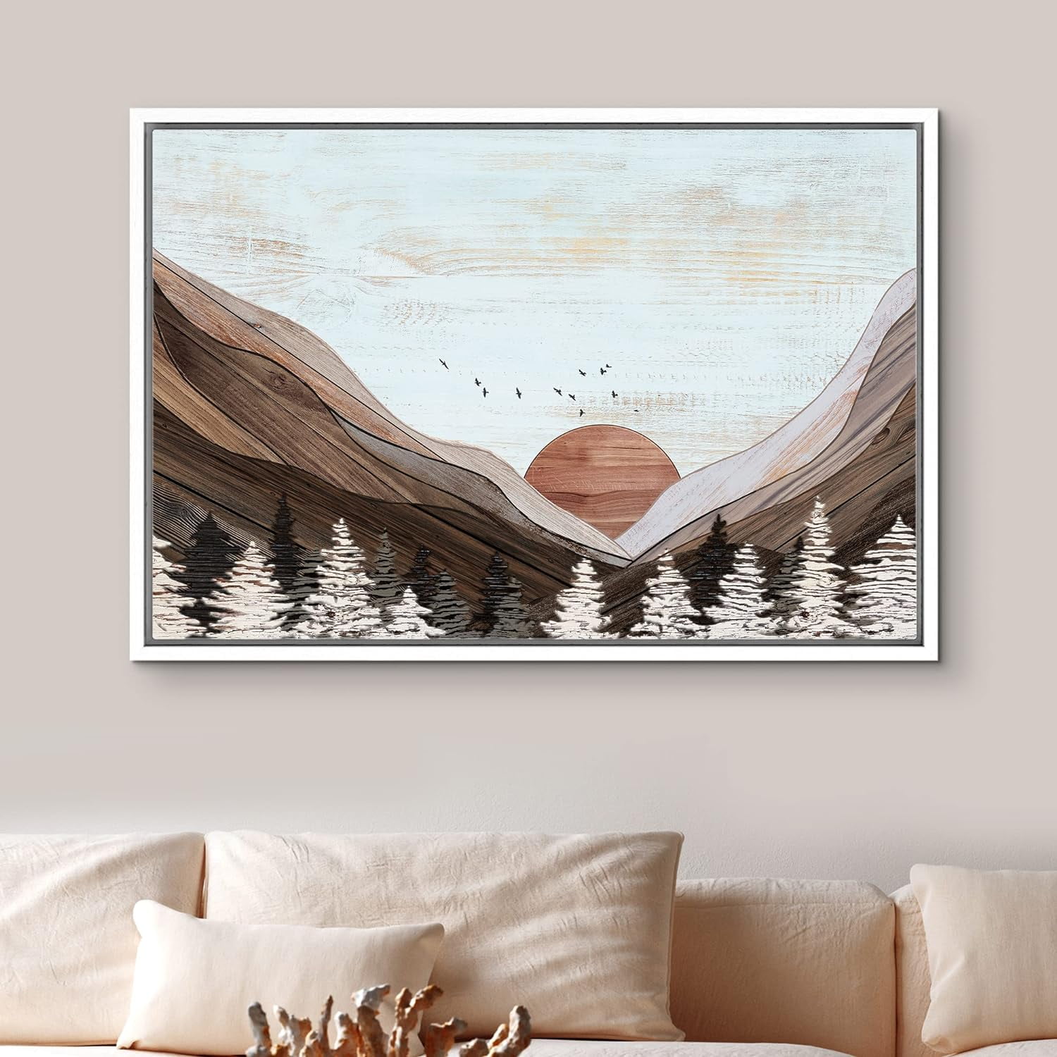 PixonSign Framed Wall Art Wood Grain Mountain Tree Valley Nature ...