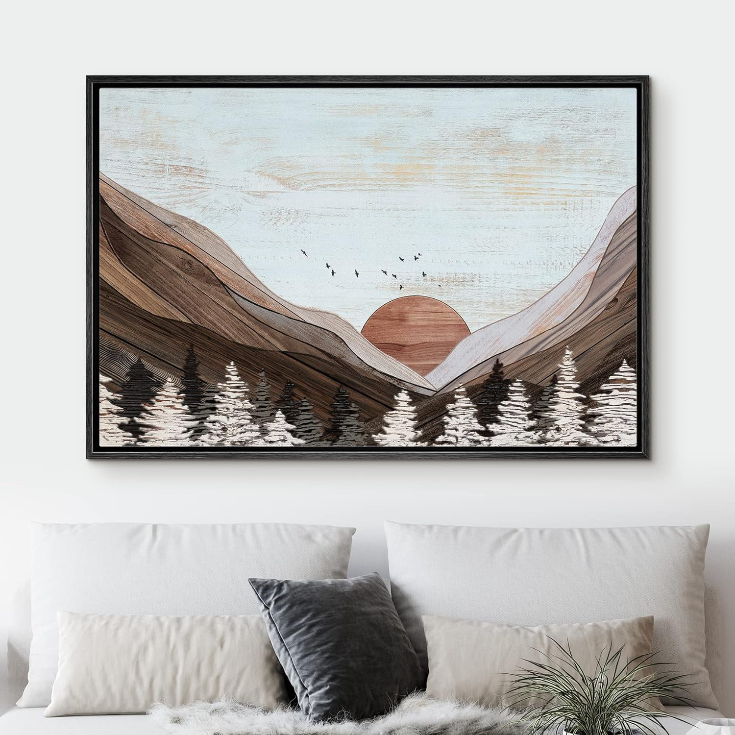 PixonSign Framed Wall Art Wood Grain Mountain Tree Valley Nature ...