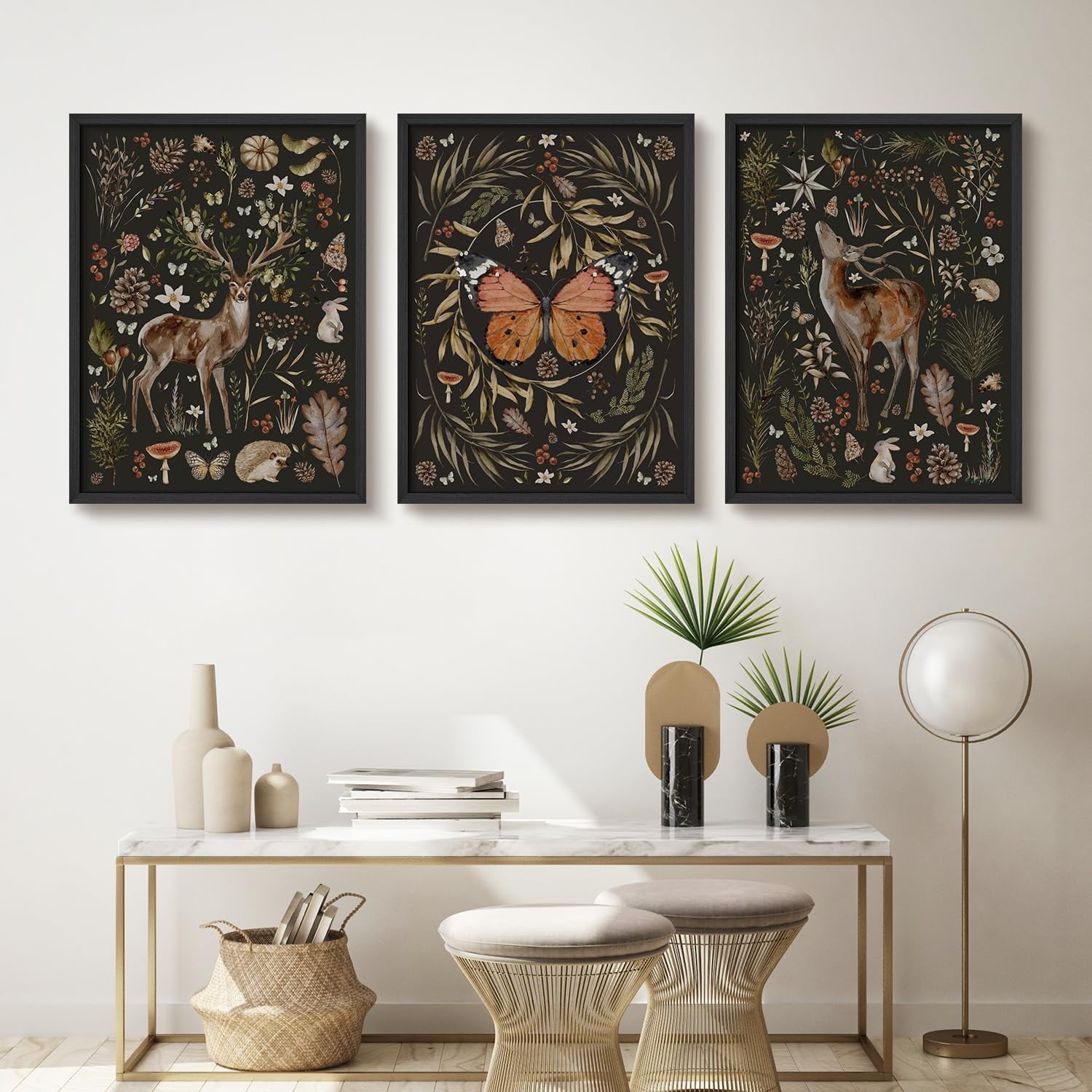 PixonSign Framed Wall Art Woodland Fauna & Flora with Deer and ...