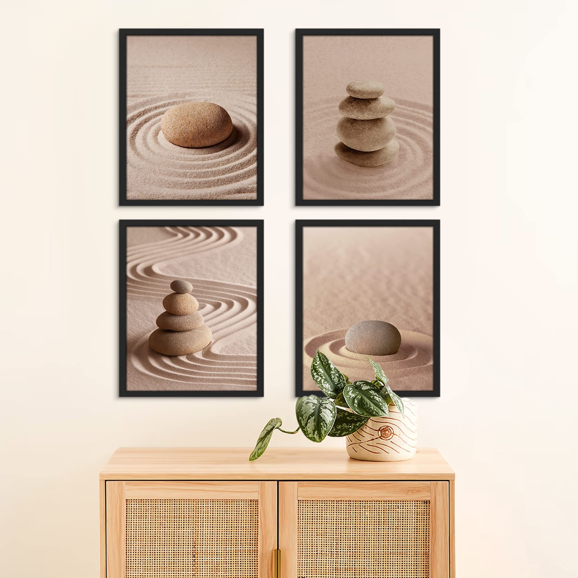 PixonSign Framed Wall Art Zen Garden Tan Massage Stone Meditation Spa ...