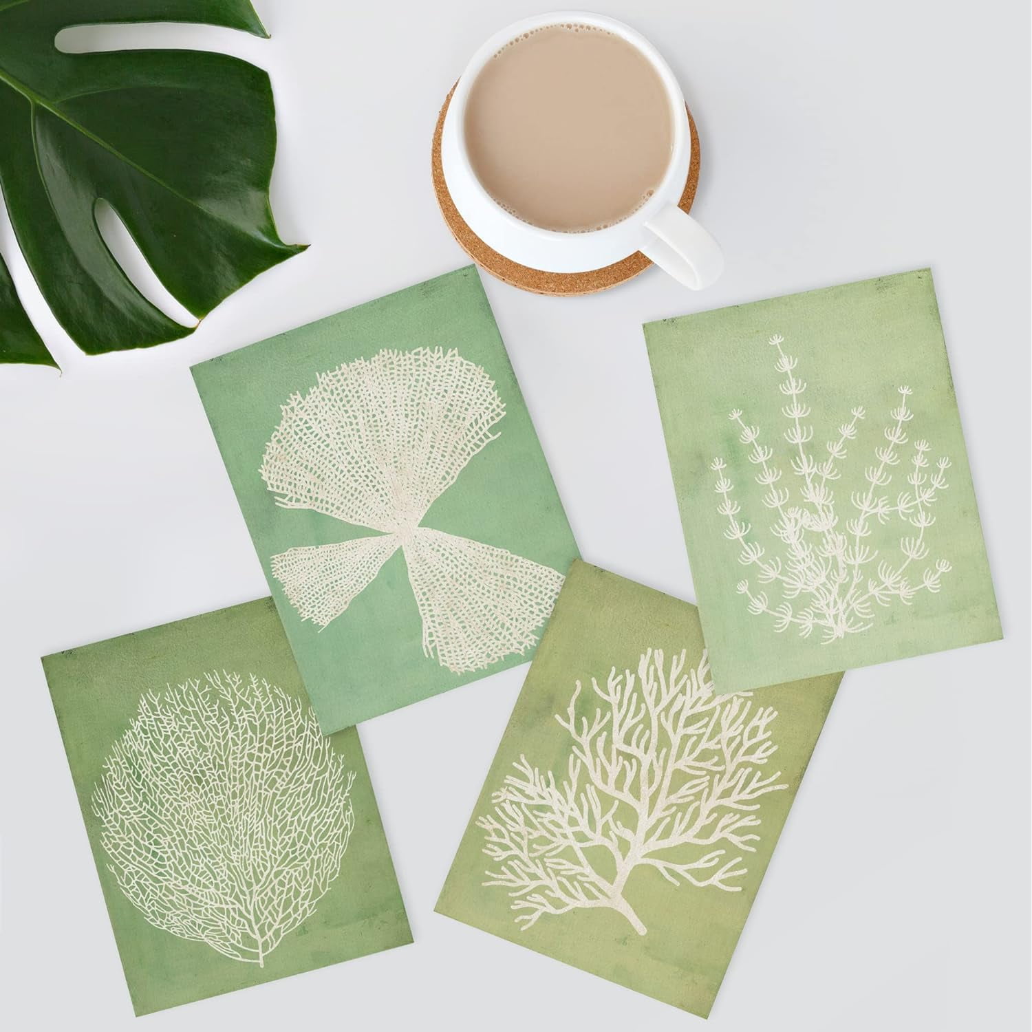 PixonSign Frameless Mint Green Ocean Sea Coral Wall Art, Set of 4 ...
