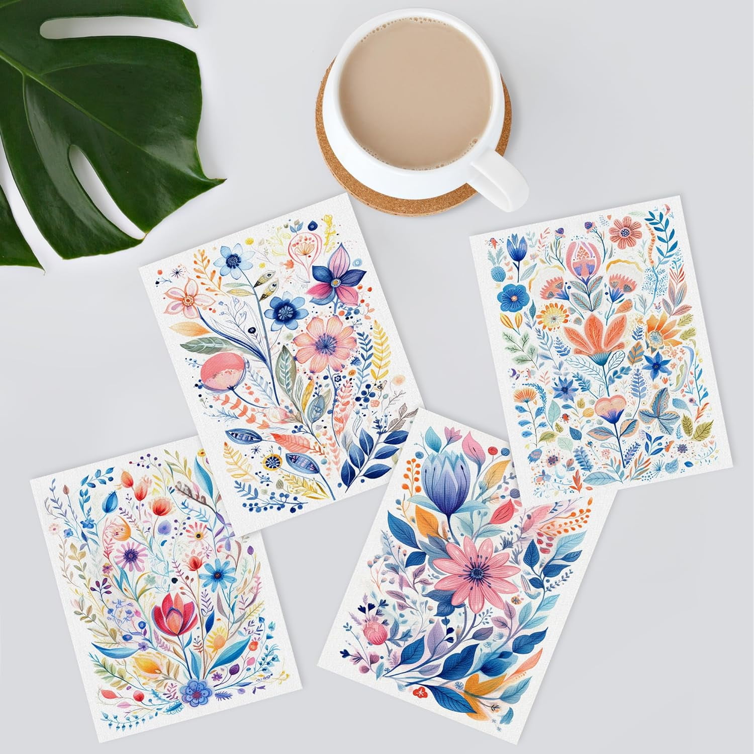 PixonSign Frameless Wall Art, Blue and Pink Wildflower Botanical ...