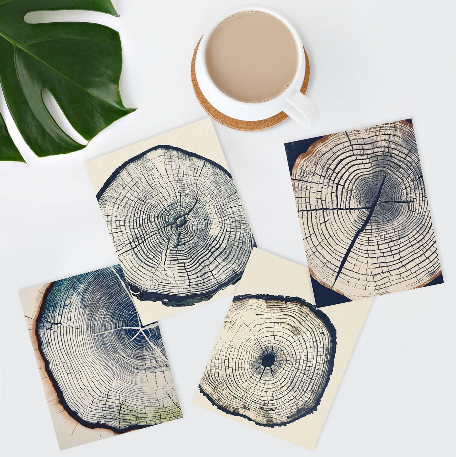 PixonSign Frameless Wall Art, Blue & White Overexposed Wood Tree Ring ...