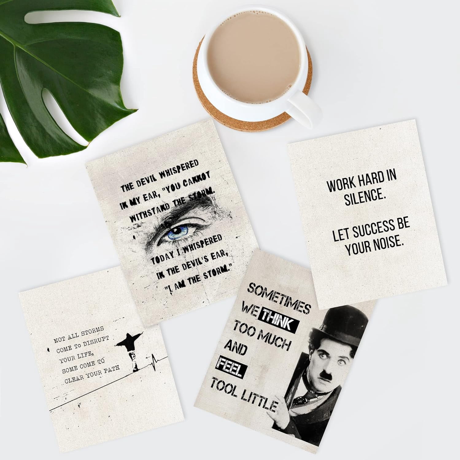 PixonSign Frameless Wall Art, Charlie Chaplin Black & White Prints, Set ...
