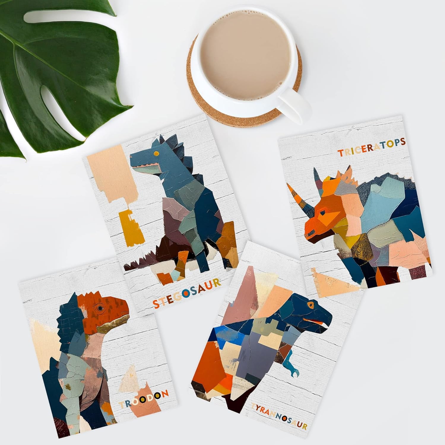 PixonSign Frameless Wall Art, Colorful Dinosaur Collage Prints, Set of ...