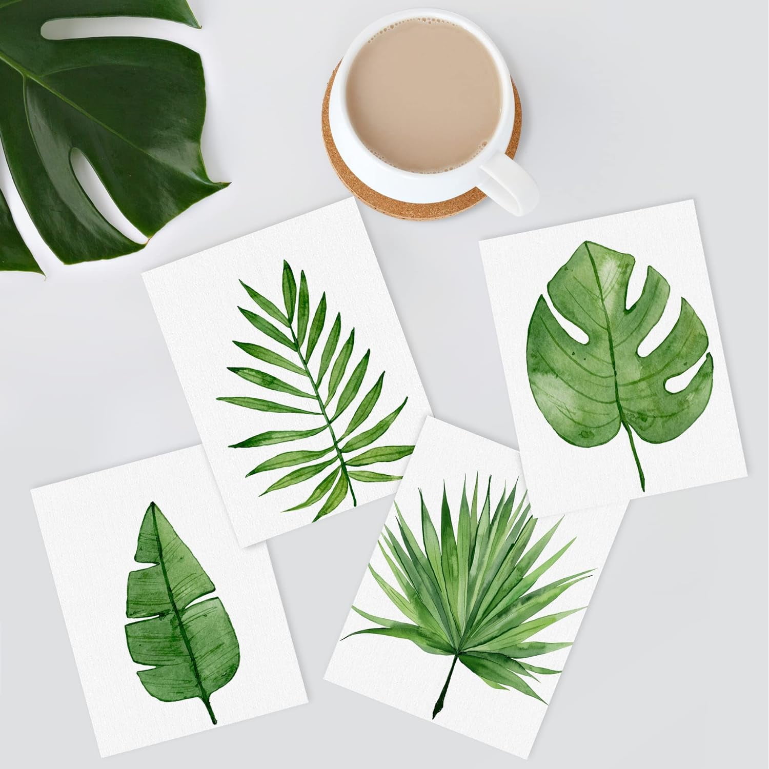 PixonSign Frameless Wall Art Emerald Green Jungle Plants Print, Set of ...