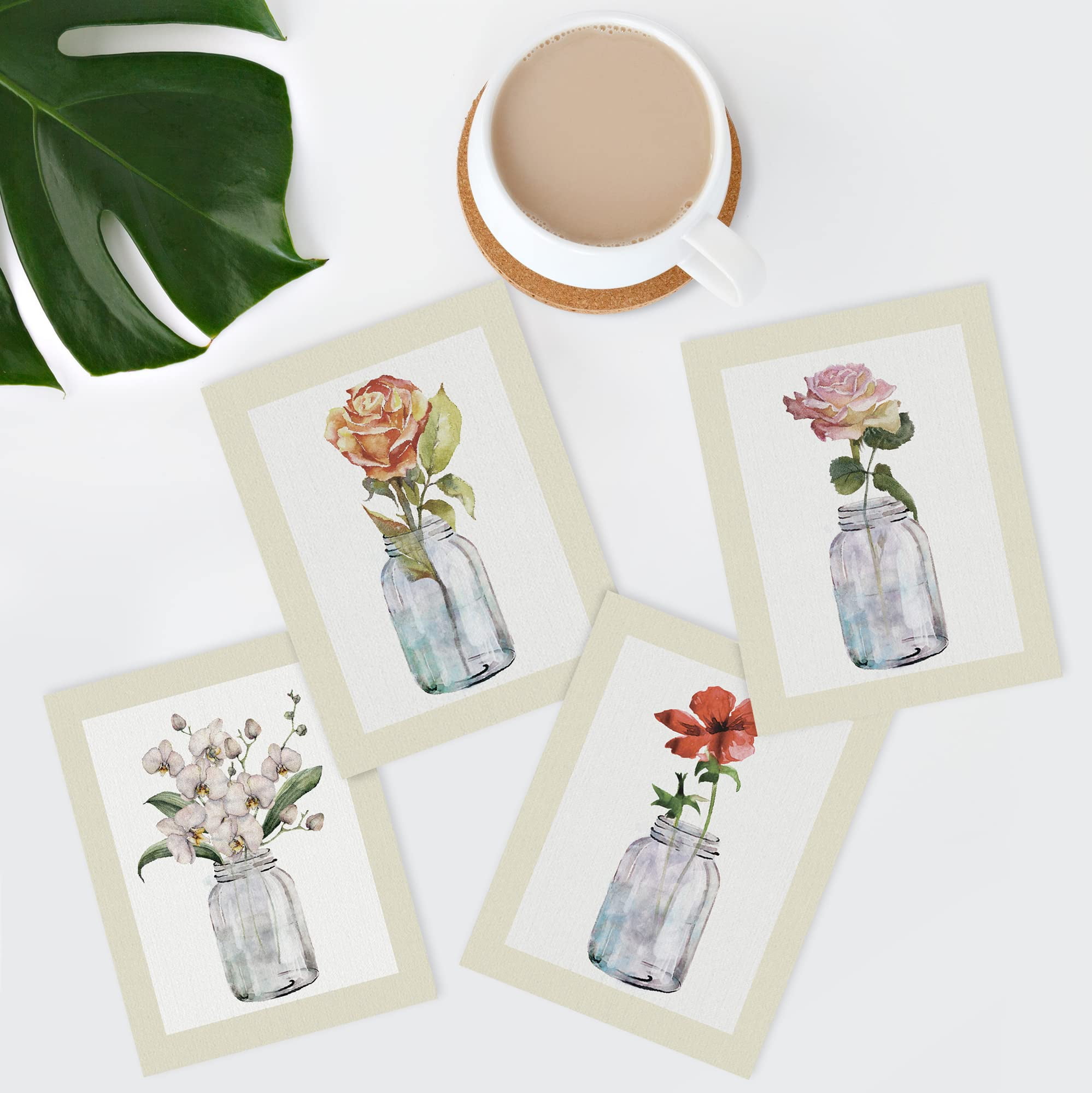 PixonSign Frameless Wall Art Flower Variety Glass Vases Prints, Set of ...