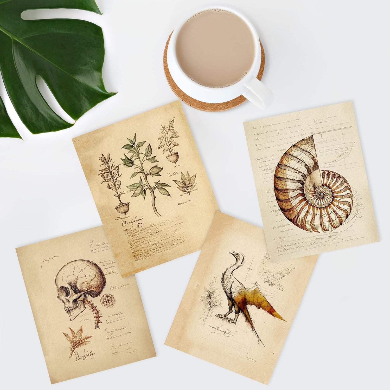 PixonSign Frameless Wall Art, Retro Vintage Skull Bird Botany Seashell ...