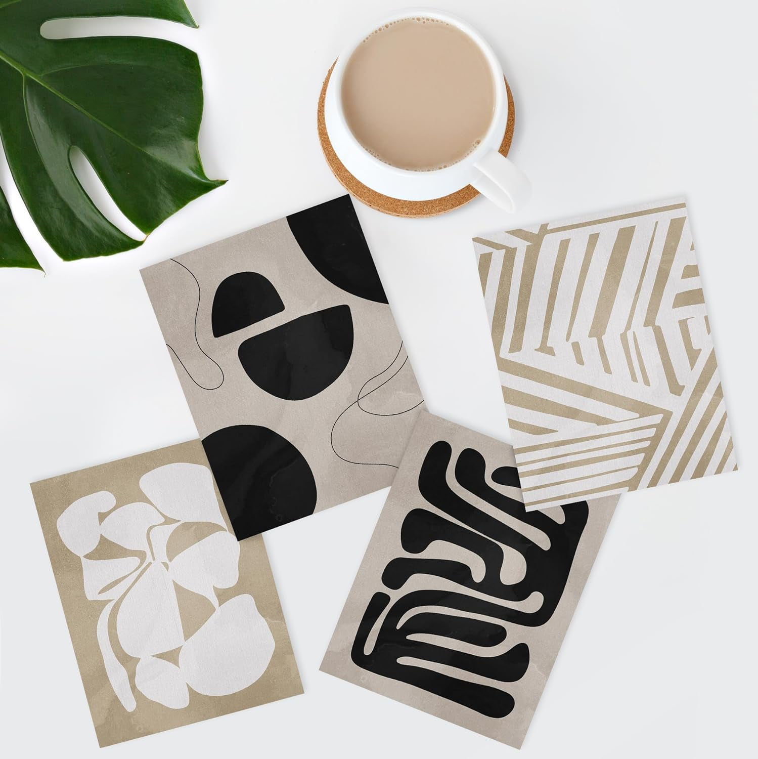 PixonSign Frameless Wall Art Tropical Mid-Century Posters, Set of 4 ...