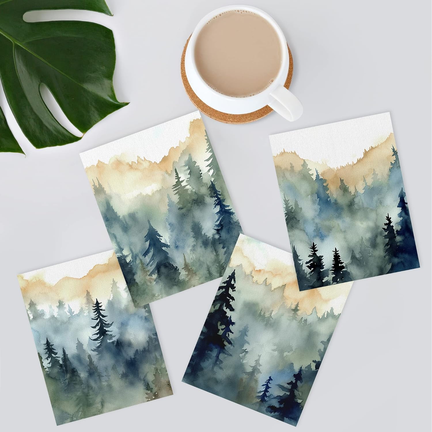 PixonSign Frameless Wall Art Watercolor Pine Tree Forest Mountain, Set ...