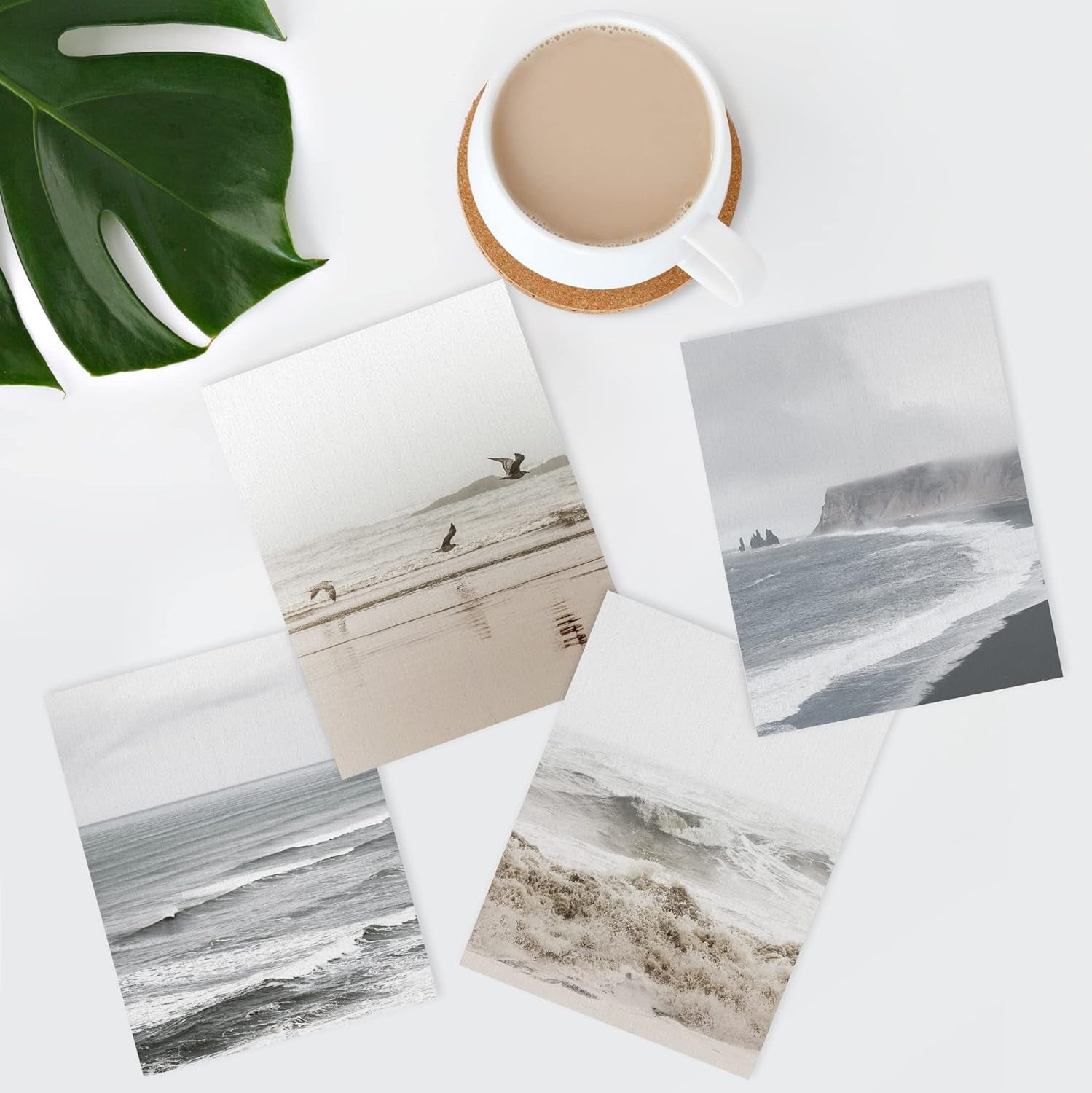 PixonSign Frameless Wall Art, White Minimal Ocean Beach Seashore ...