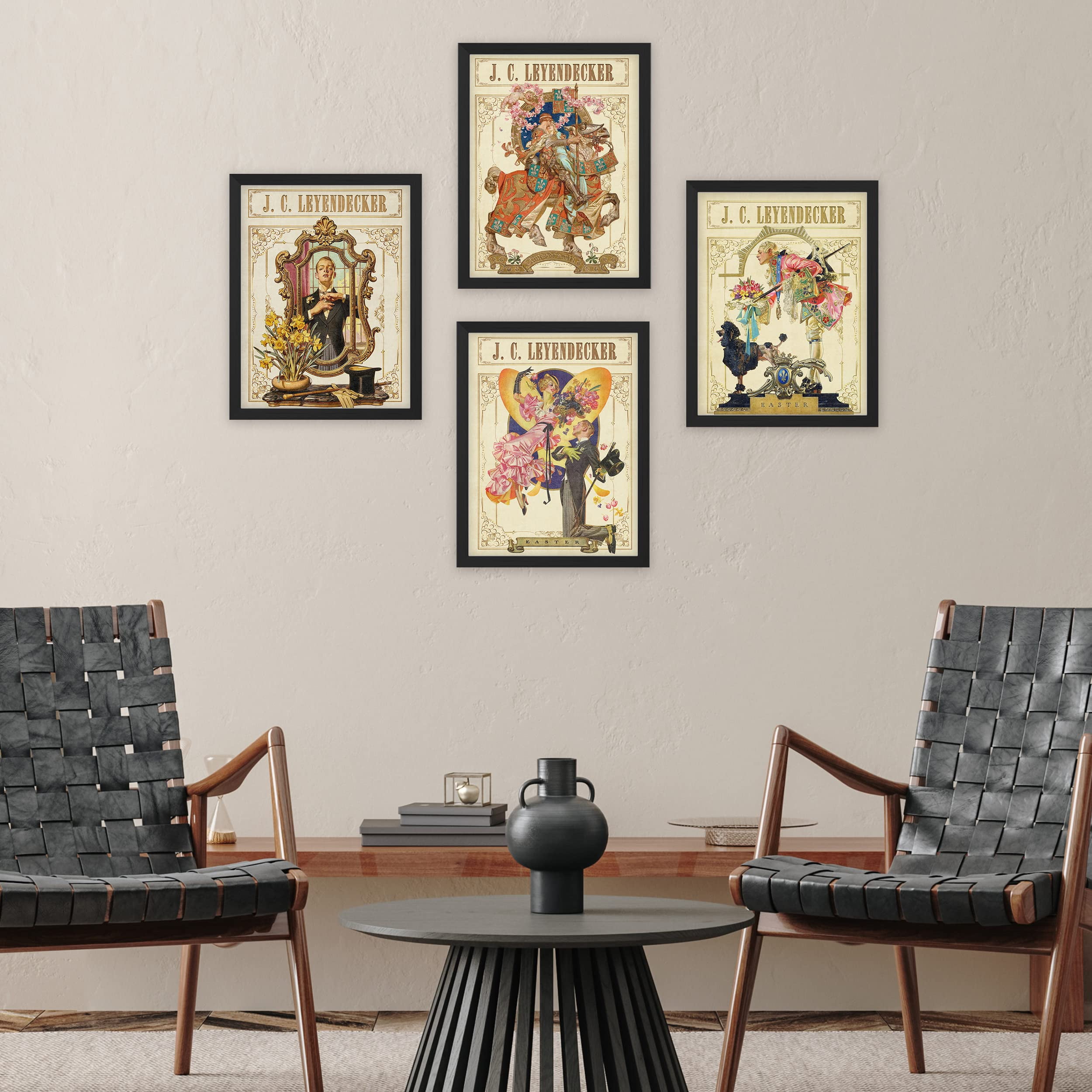 PixonSign Set of 4 1920s Vintage Canvas Posters, Framed Wall Art ...