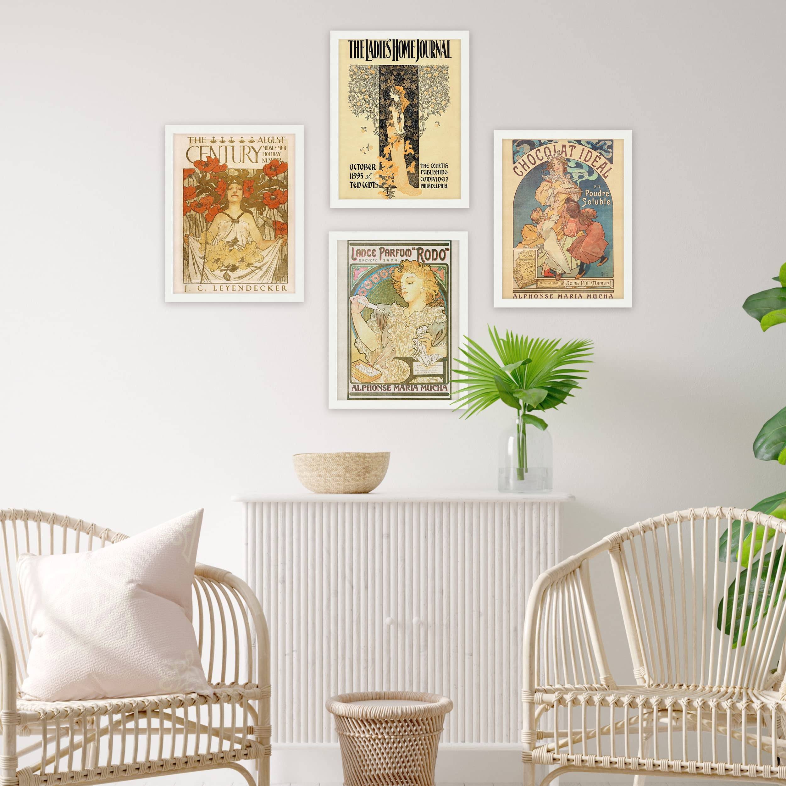 PixonSign Set of 4 Vintage Adhesive Canvas Posters, Framed Wall Art ...