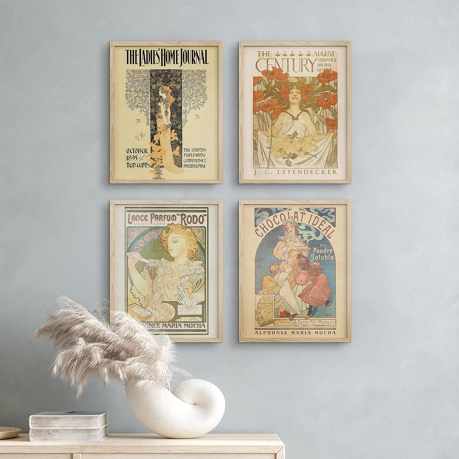 PixonSign Set of 4 Vintage Adhesive Canvas Posters, Framed Wall Art ...