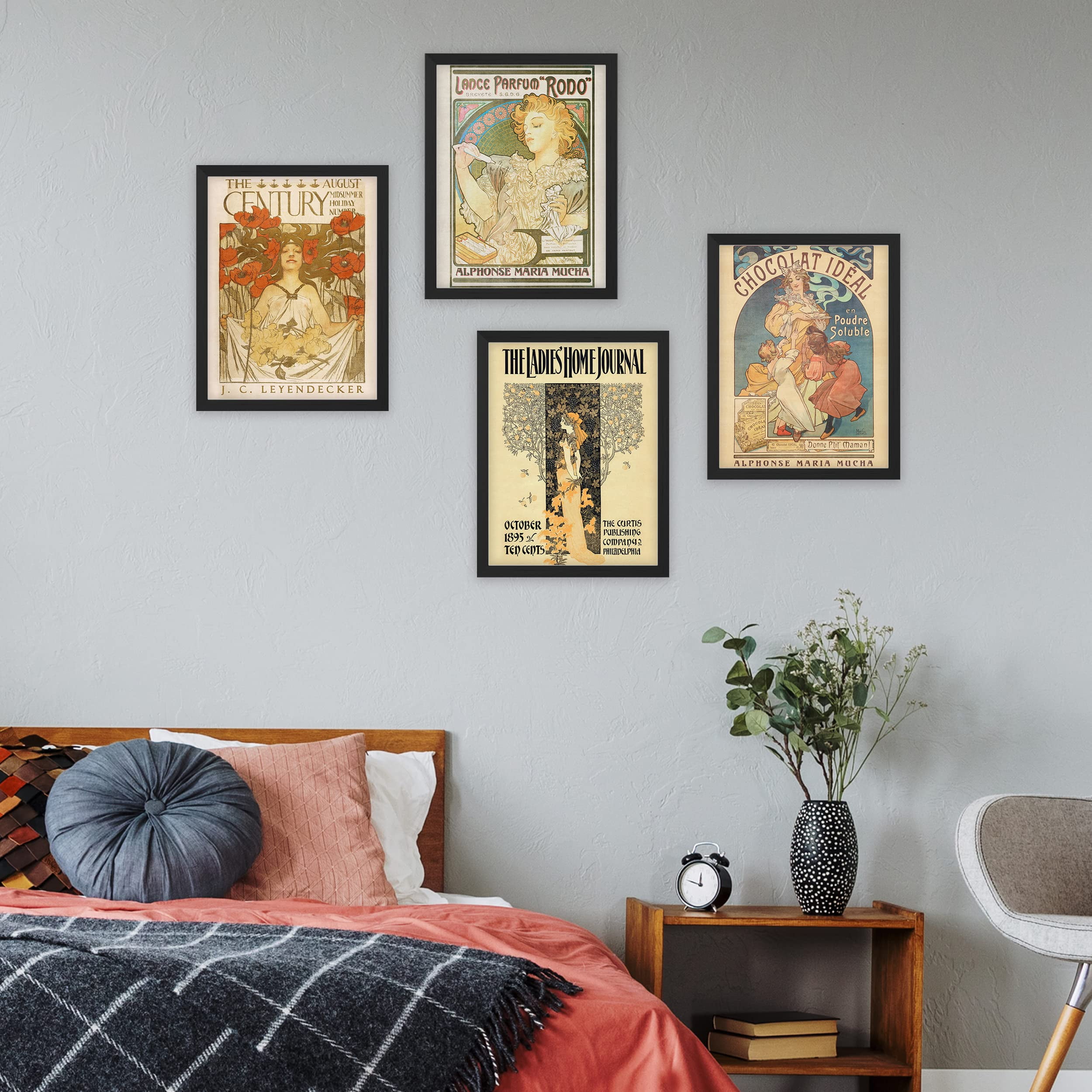 PixonSign Set of 4 Vintage Adhesive Canvas Posters, Framed Wall Art ...