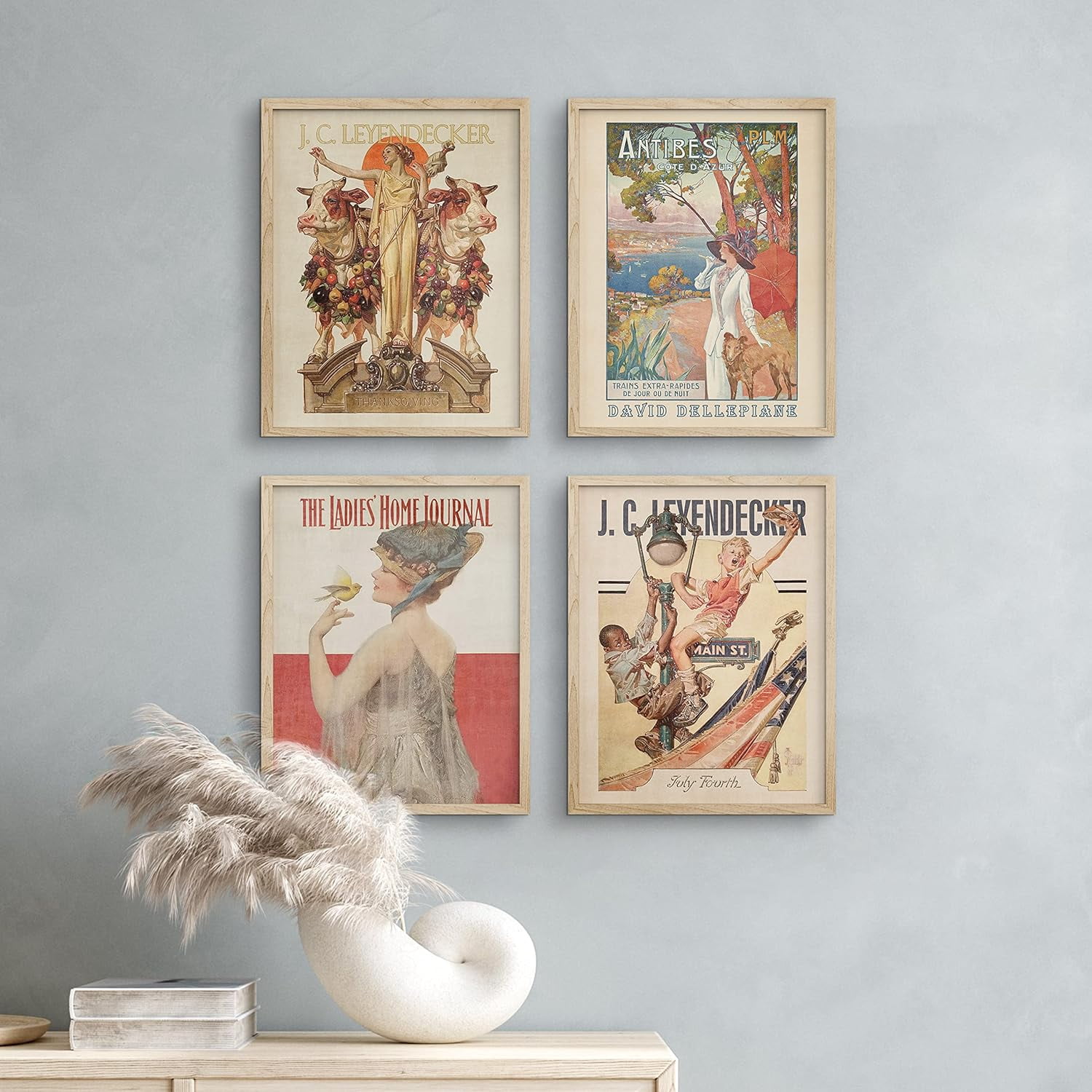 PixonSign Set of 4 Vintage Adhesive Canvas Posters, Framed Wall Art ...