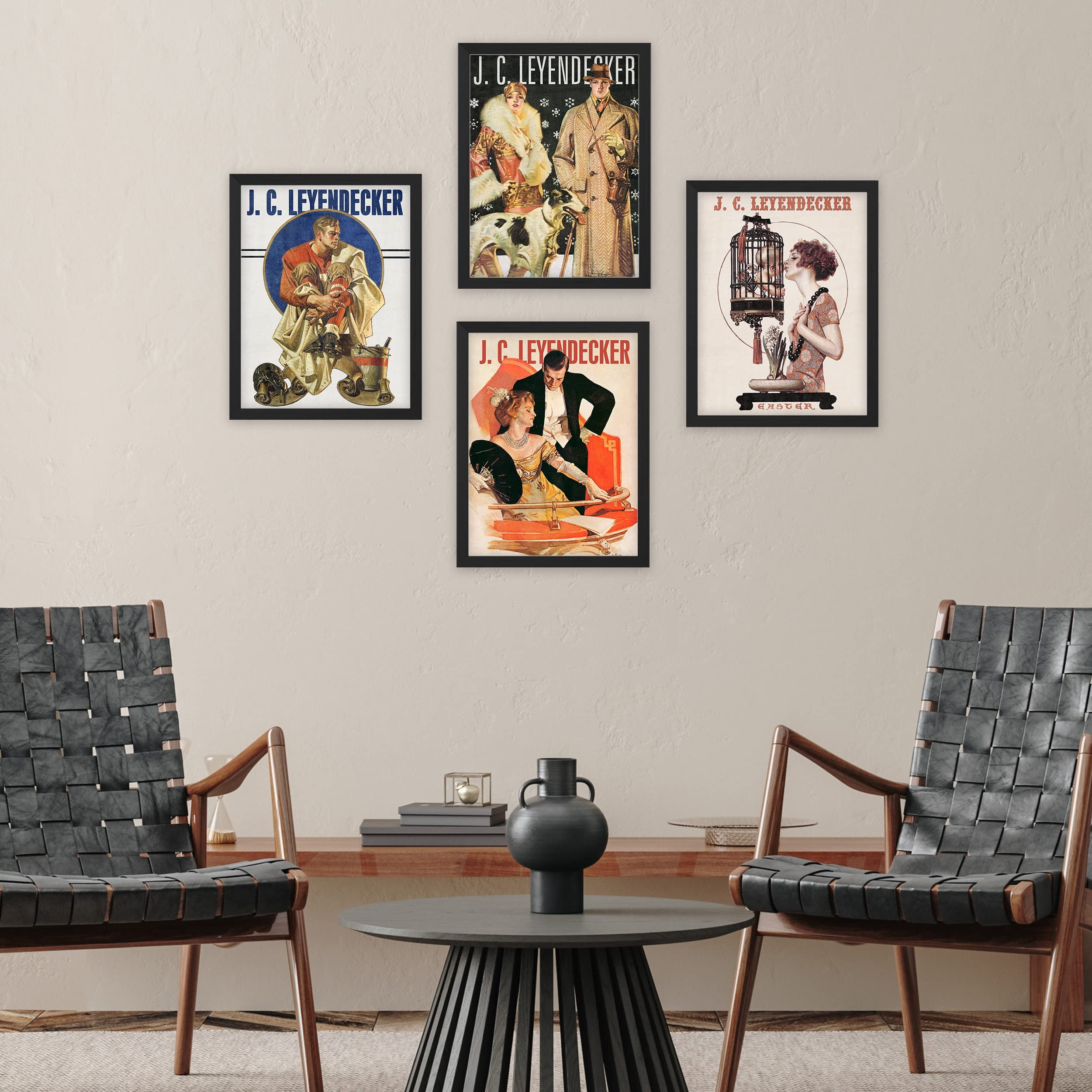 PixonSign Set of 4 Vintage Adhesive Canvas Posters, Framed Wall Art ...