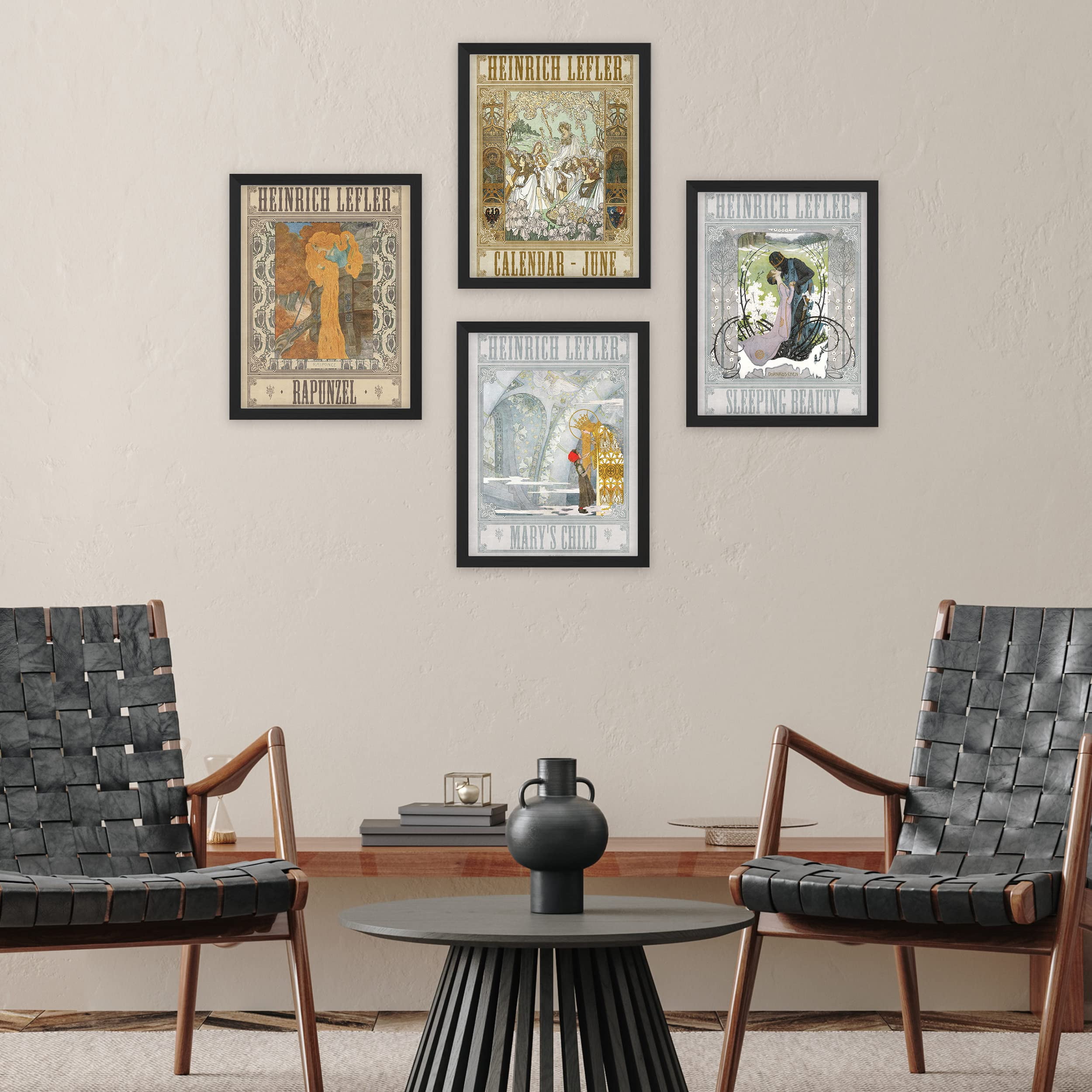 PixonSign Set of 4 Vintage Adhesive Canvas Posters, Framed Wall Art ...