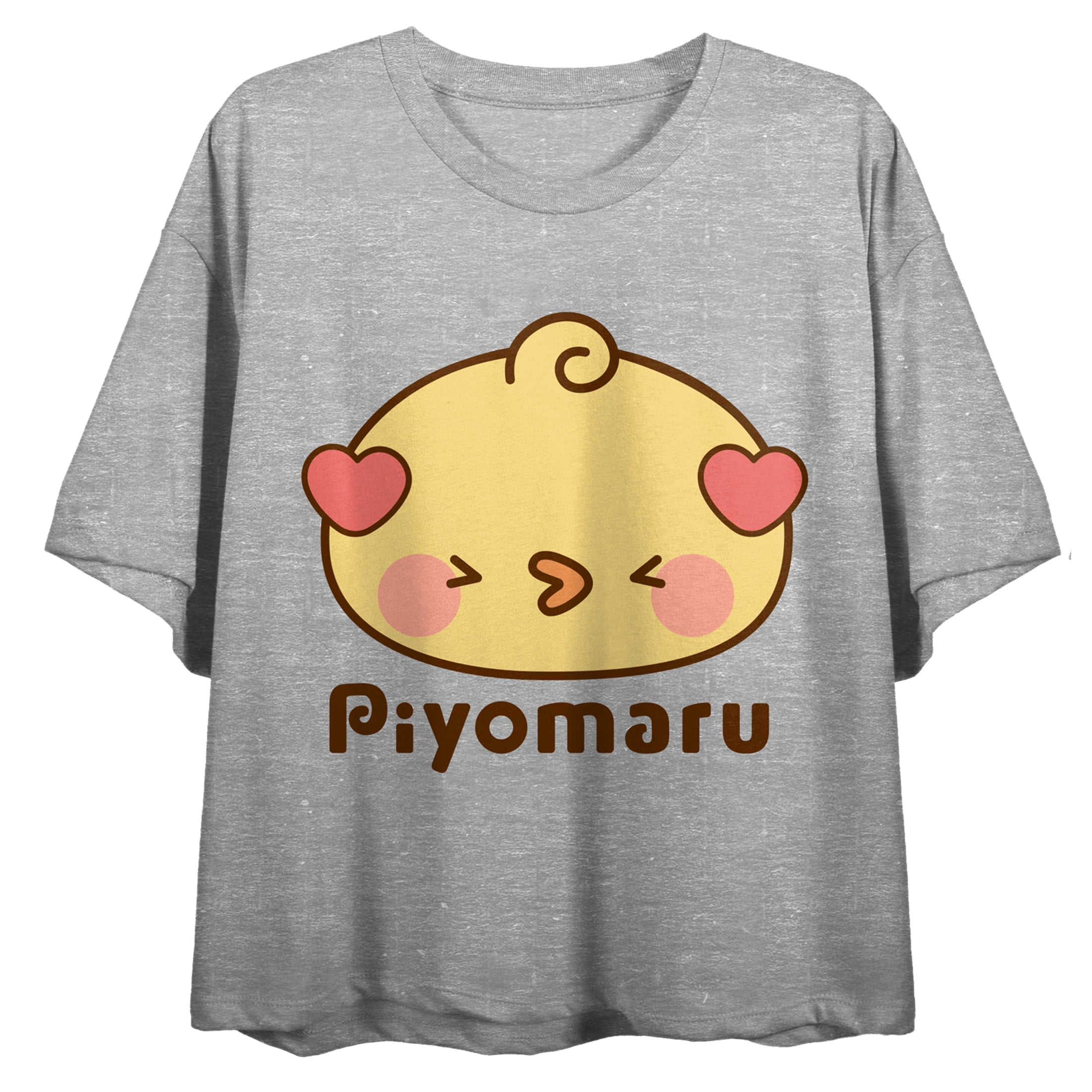 Piyomaru Cute Character Face Crew Neck Short Sleeve Gray Heather Women's Crop Top -Medium ...