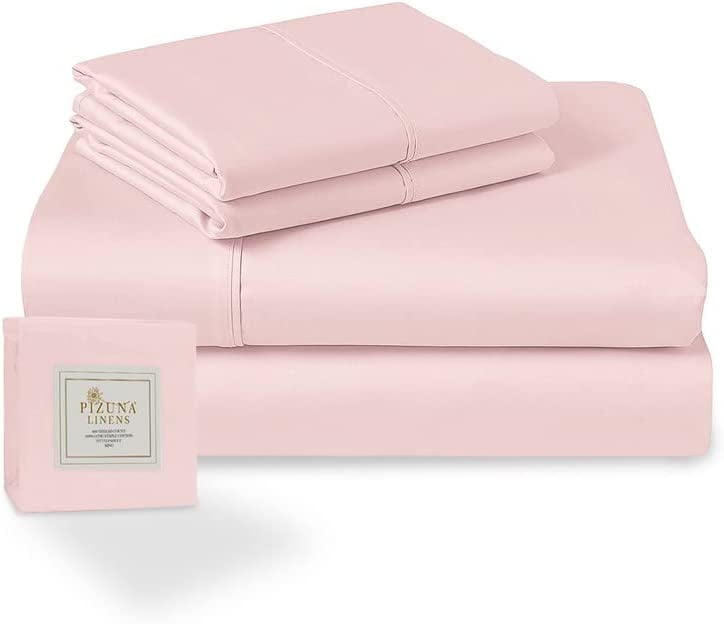 Pizuna 400 Thread Count Cotton King Sheets Set Light Pink 100 Long