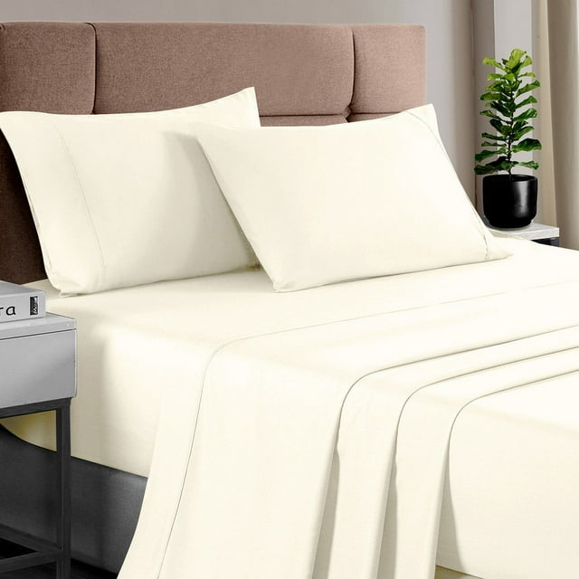 Pizuna 400 Thread Count Cotton Sheet Set Full Ivory 100 Long Staple