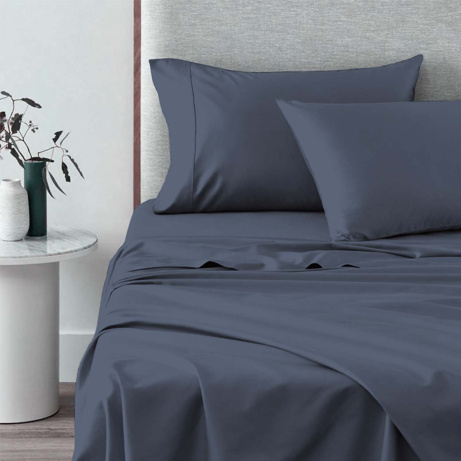 Pizuna 400 Thread Count Cotton Twin Sheets Set Dark Blue 100 Long