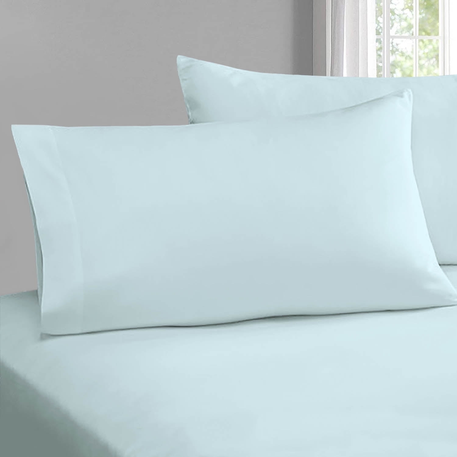 Pizuna Pure 100% Cotton Pillow Cases Queen Size Set of 2 Baby Blue, Luxurious 400 Thread Count ...