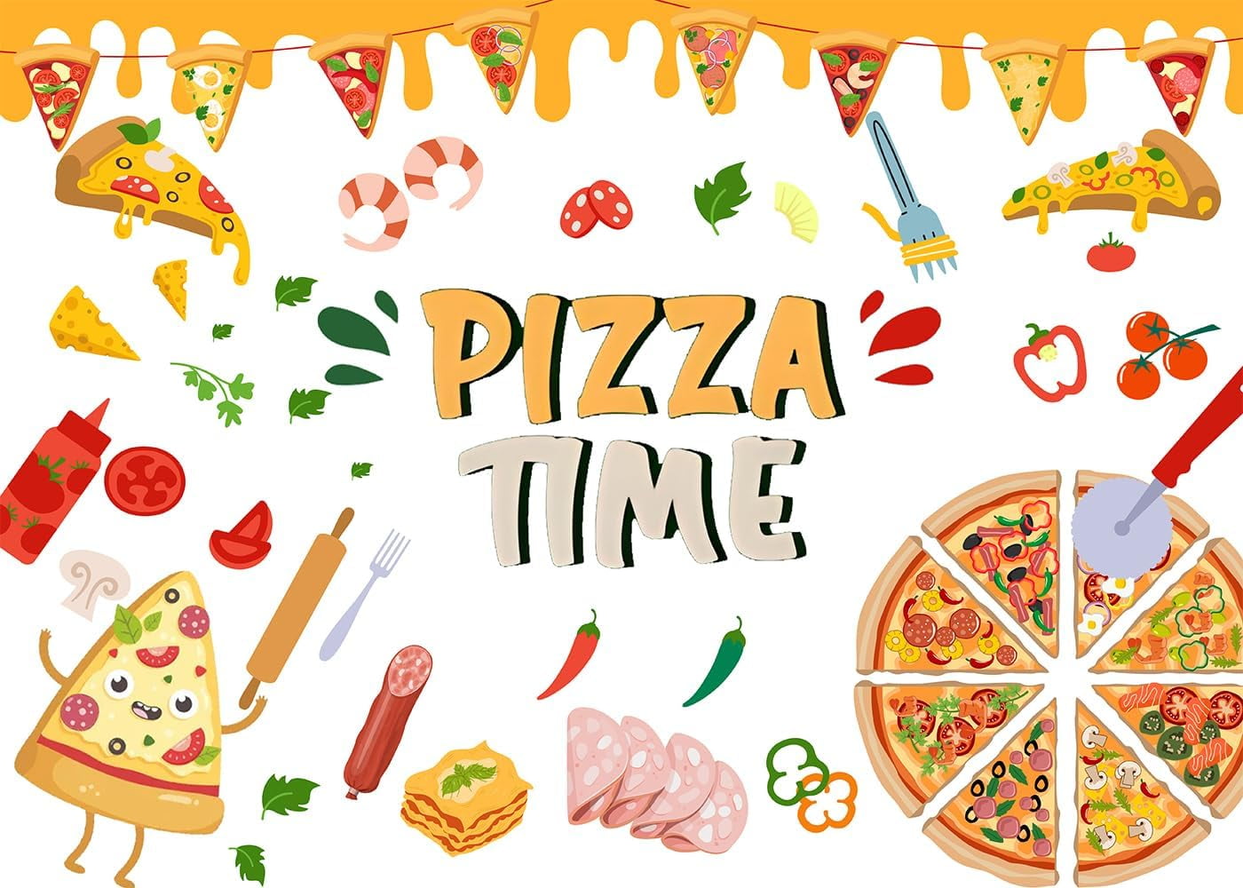 Pizza Backdrop Pizza Time Party Decorations Supplies Banner Cooking ...