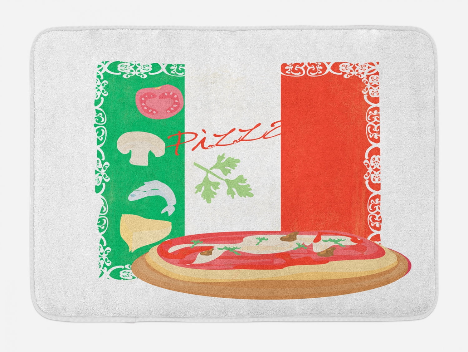 Pizza Bath Mat, Delicious Food on Italian Flag Background Italian ...