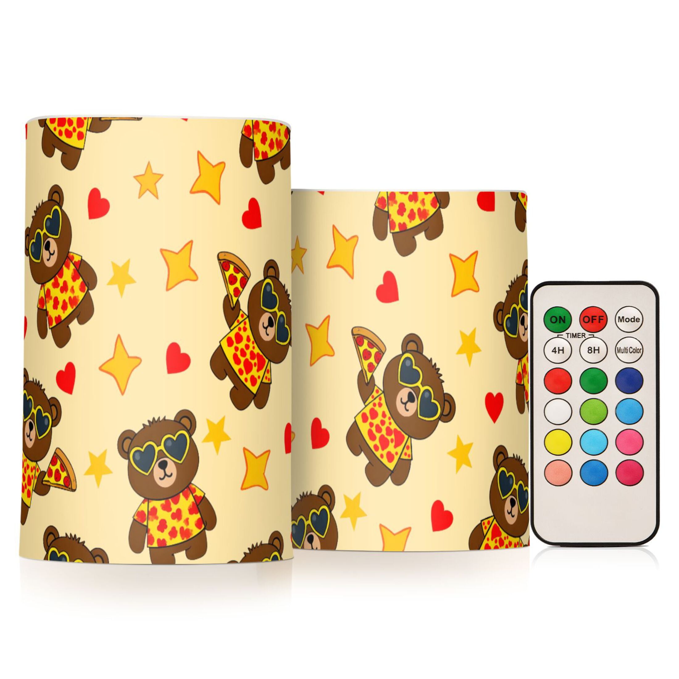 Pizza Bear Pattern Flameless LED Candle Set with Remote, Battery ...