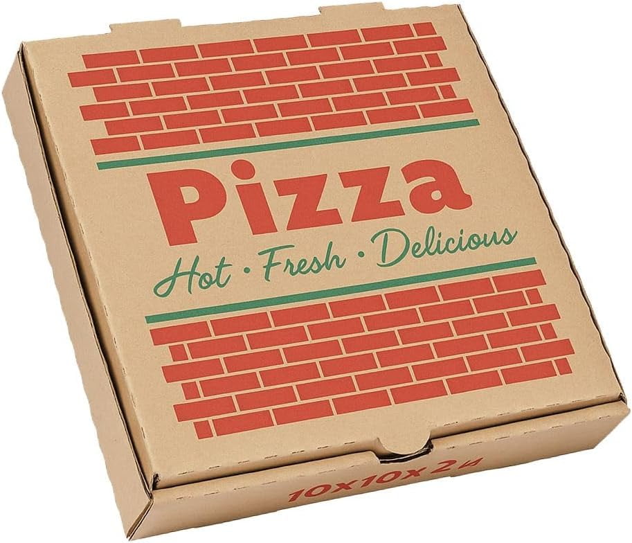 Pizza Boxes, 10x10x2 Inches, 50-Pack, Brown Kraft Cardboard with Brick ...