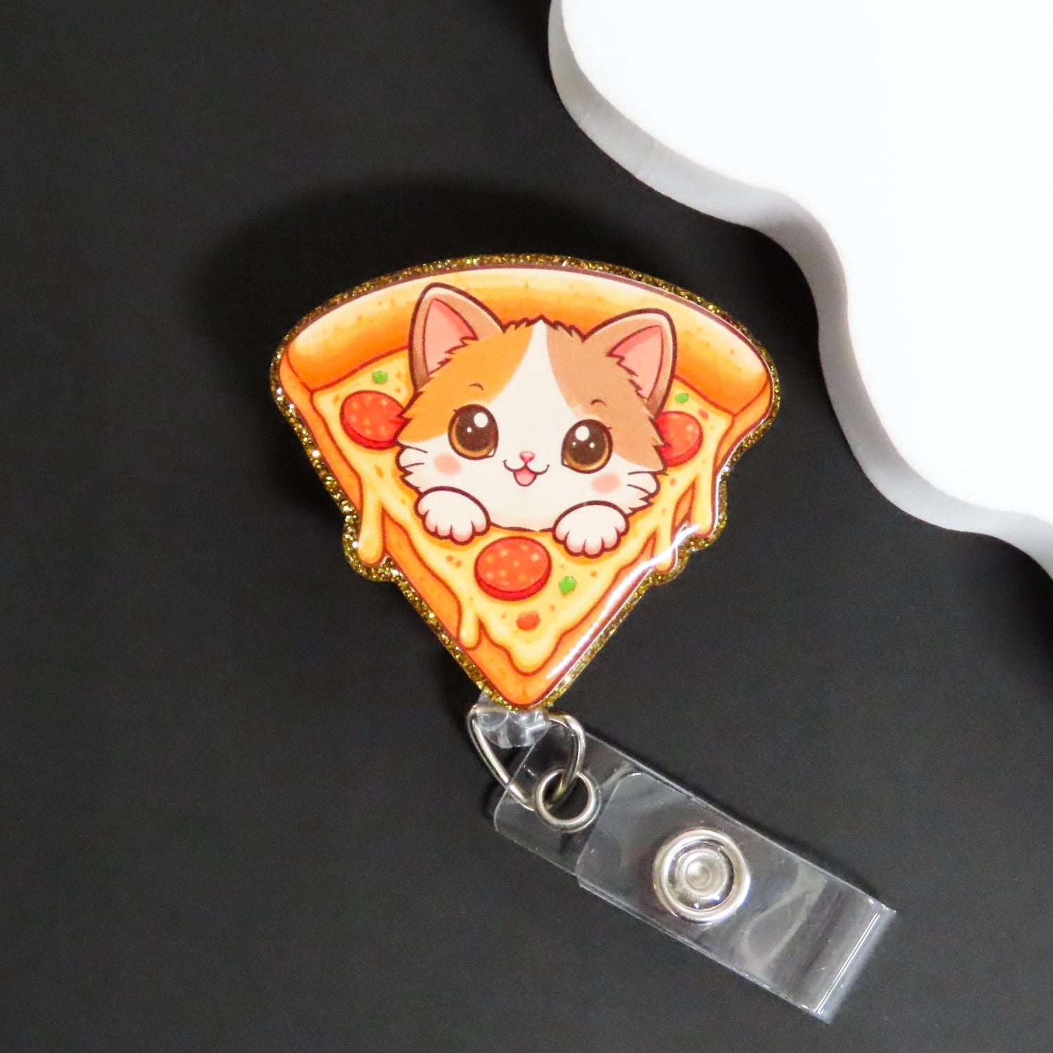 Pizza Cat Badge Reel, Acrylic Badge, Coworker Gift, Food Badge Reel ...