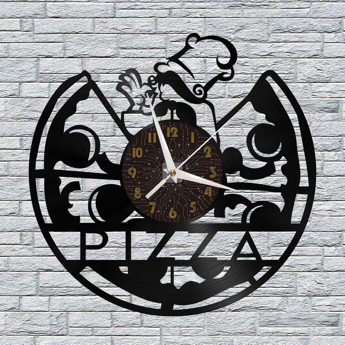 Pizza Chef Vinyl Wall Clock, Vinyl Record Clock Wall Art Silent & Non ...