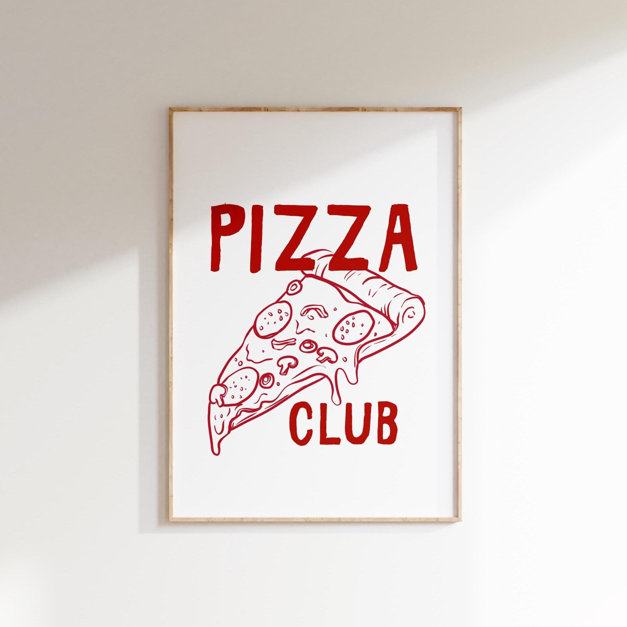 Pizza Club Kitchen Poster Whimsical Food Art Italian Diner Decor ...