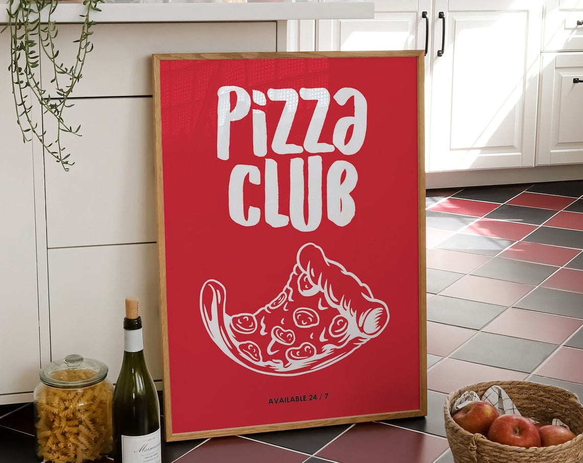 Pizza Club Print, Modern Kitchen Decor, , Food Illustration, Pizza ...
