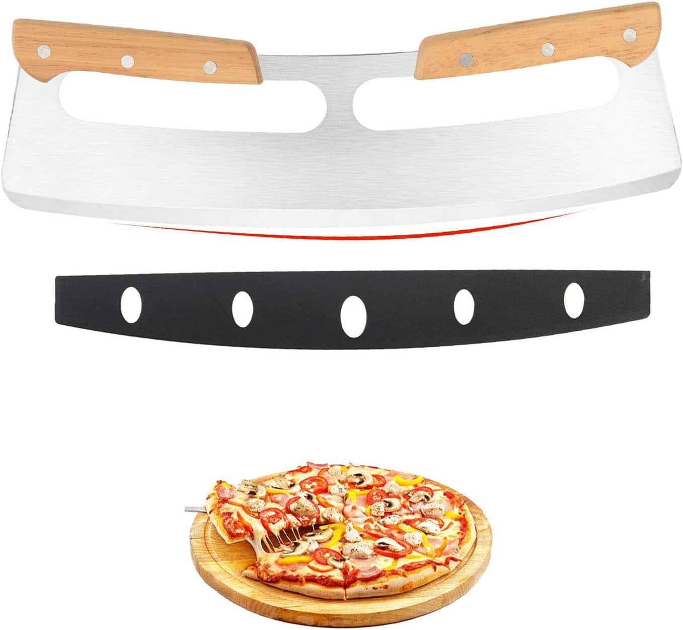 Pizza Cutter Rocker,Pizza Slicer,14 Inches Pizza Knife with Wooden ...