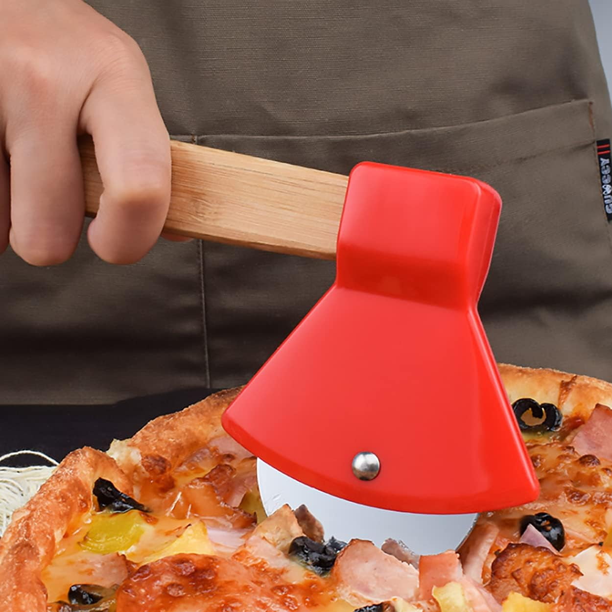 Pizza Cutter Wheel, Axe Shaped Stainless Steel Pizza Knife With Bamboo ...
