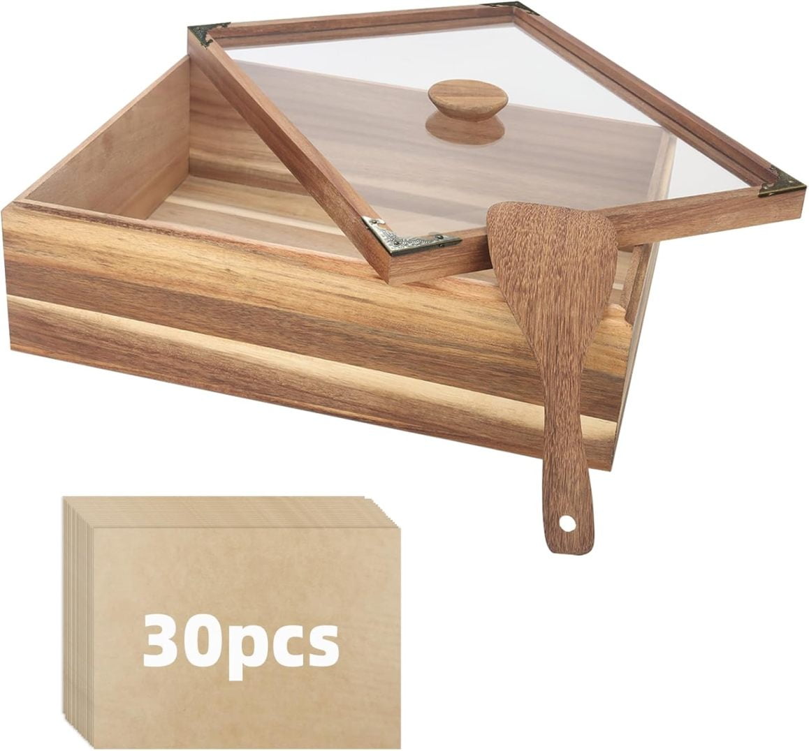 Pizza Dough Proofing Box w/Clear Lid - 16” x 12” Wooden Dough Proofing ...