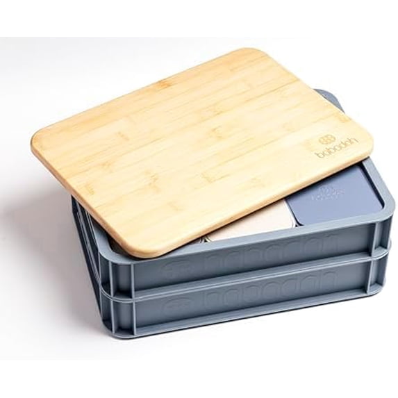 Pizza Dough Trays & Bamboo Board Set – Includes 2 Steel Coloured ...