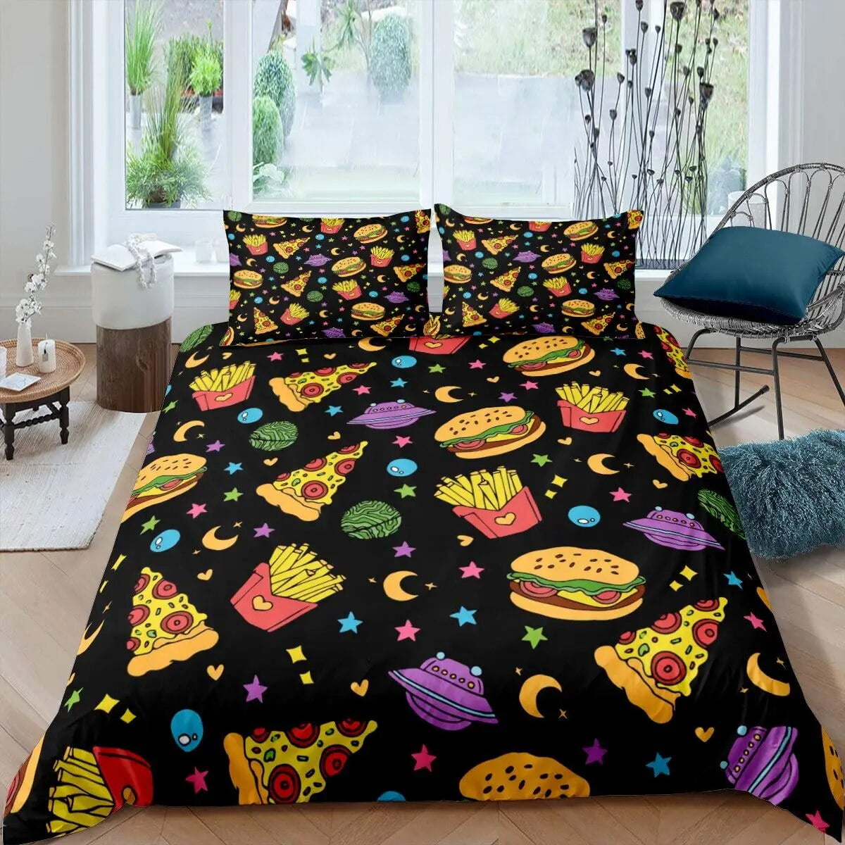 Pizza Duvet Cover Burger Fries Donuts Comforter Cover Microfiber Fast ...